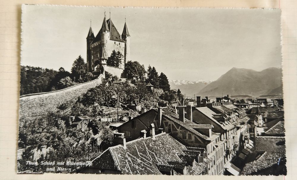 Postkarte - Thun Schloss mit Blüemlisalp und Niesen - 1939 | Kaufen auf Ricardo