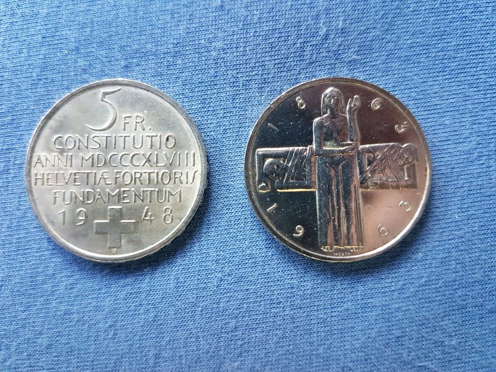 2 x 5 Franken Silber Gedenkmünzen 1948 und 1963 ab nur 1 Fr! | Kaufen auf Ricardo