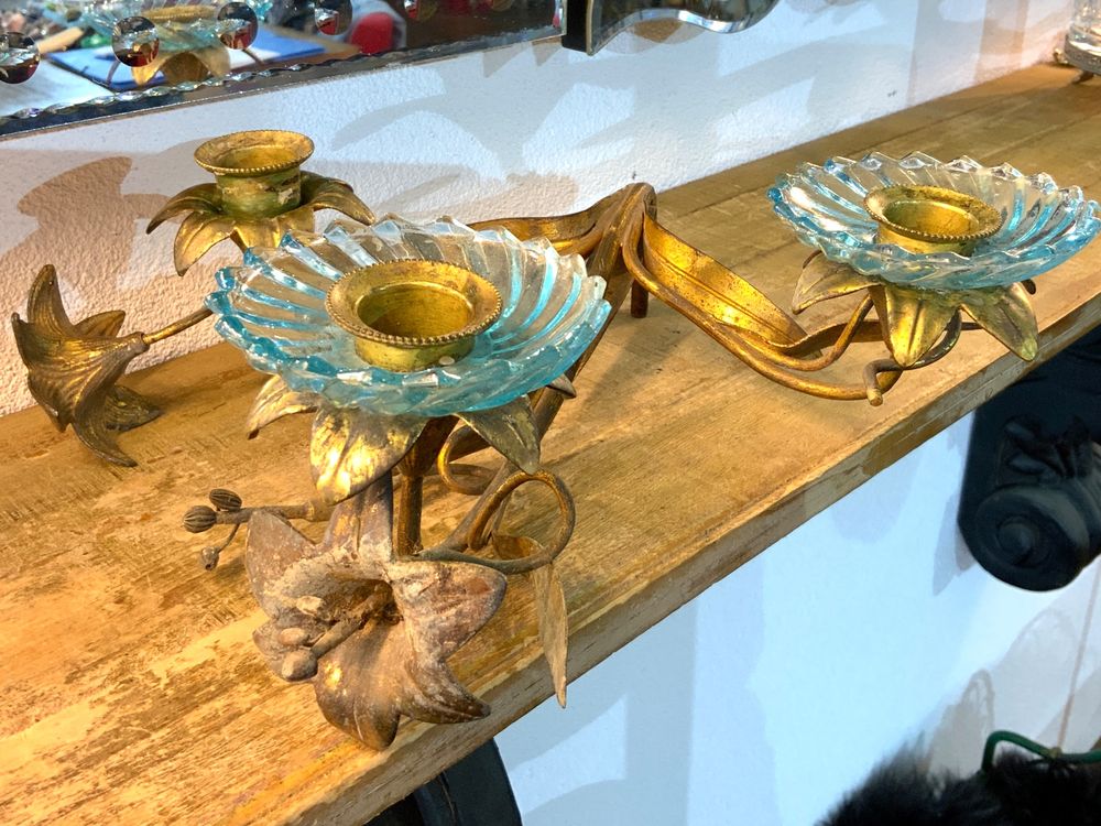 JUGENDSTIL KERZENHALTER BRONZE GLAS FRANKREICH UM 1900 (2) | Kaufen auf Ricardo