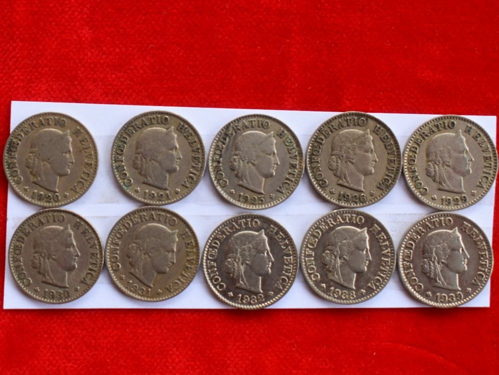 10 mal 5 Rappen Münzen der Schweiz. 1920-1939 (Gebraucht) in Bettingen ...