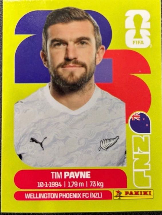 Tim Payne NZL 6 FIFA Panini Album Autocollant Rare 2026 (Neuf (Voir ...