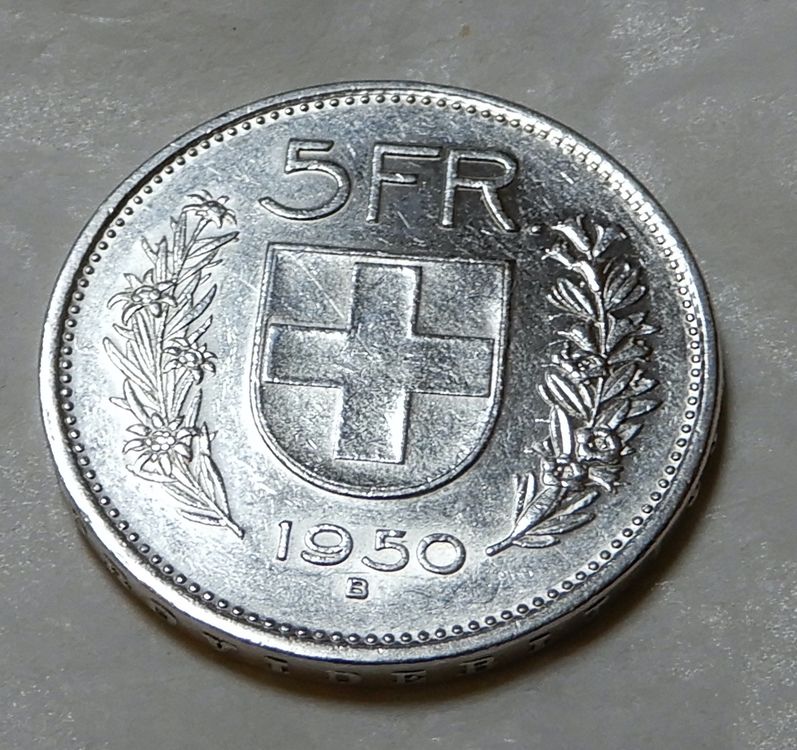 Silber Münze, 1950 , 5 Franken (Gebraucht) in Luzern für CHF 10 – mit Lieferung auf Ricardo kaufen