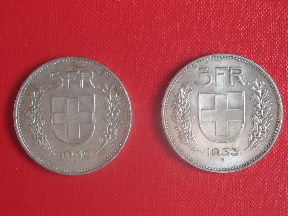 5 FRANKEN SILBERMÜNZEN 1932 UND 1933 NEU (Neu (gemäss Beschreibung)) in Moosseedorf für CHF 49 ...