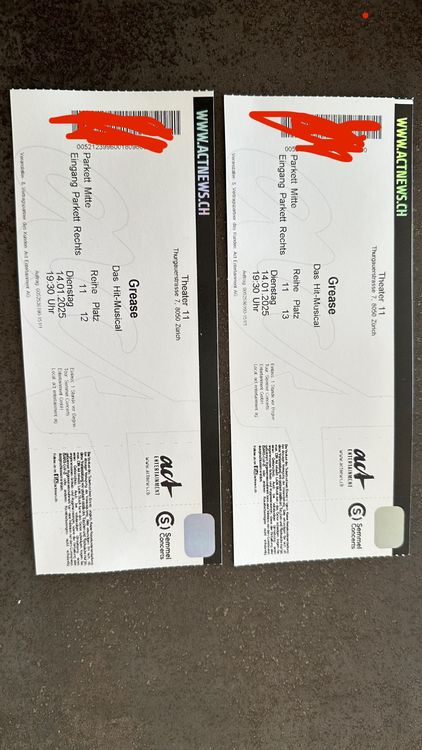 2x Grease Musical Tickets 14. Januar 2025 Zürich (Neu (gemäss ...