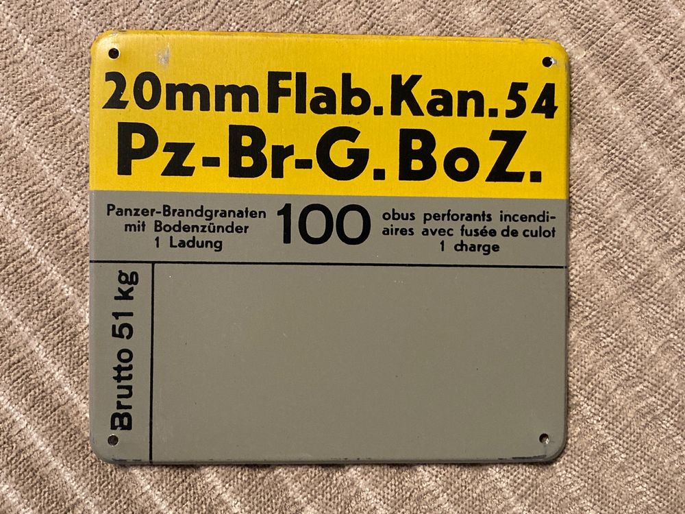 MUN Schild FLAB Kan 54 Pz Br G - Schweizer Armee (Gebraucht) in Brütten ...