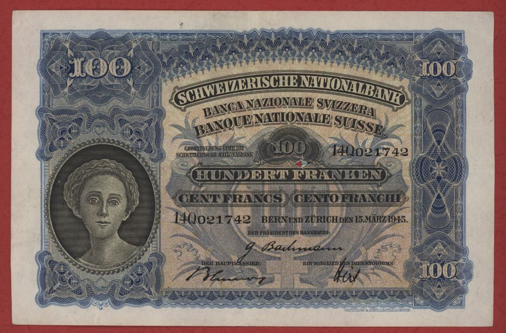 Historische 100 Franken Note von 1945 - Sammlerstück (Gebraucht) in ...
