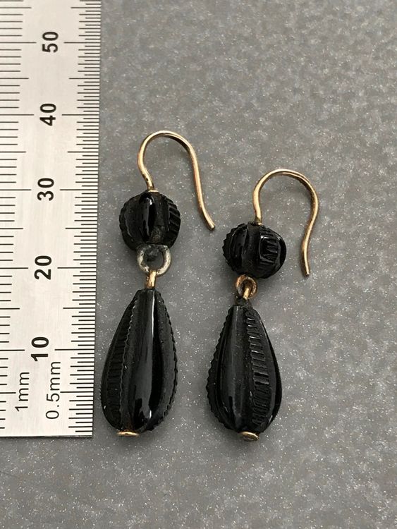 victorian BIEDERMEIER JET GAGAT Ohr z.T. 585 GOLD uralt, (Gebraucht) in ...