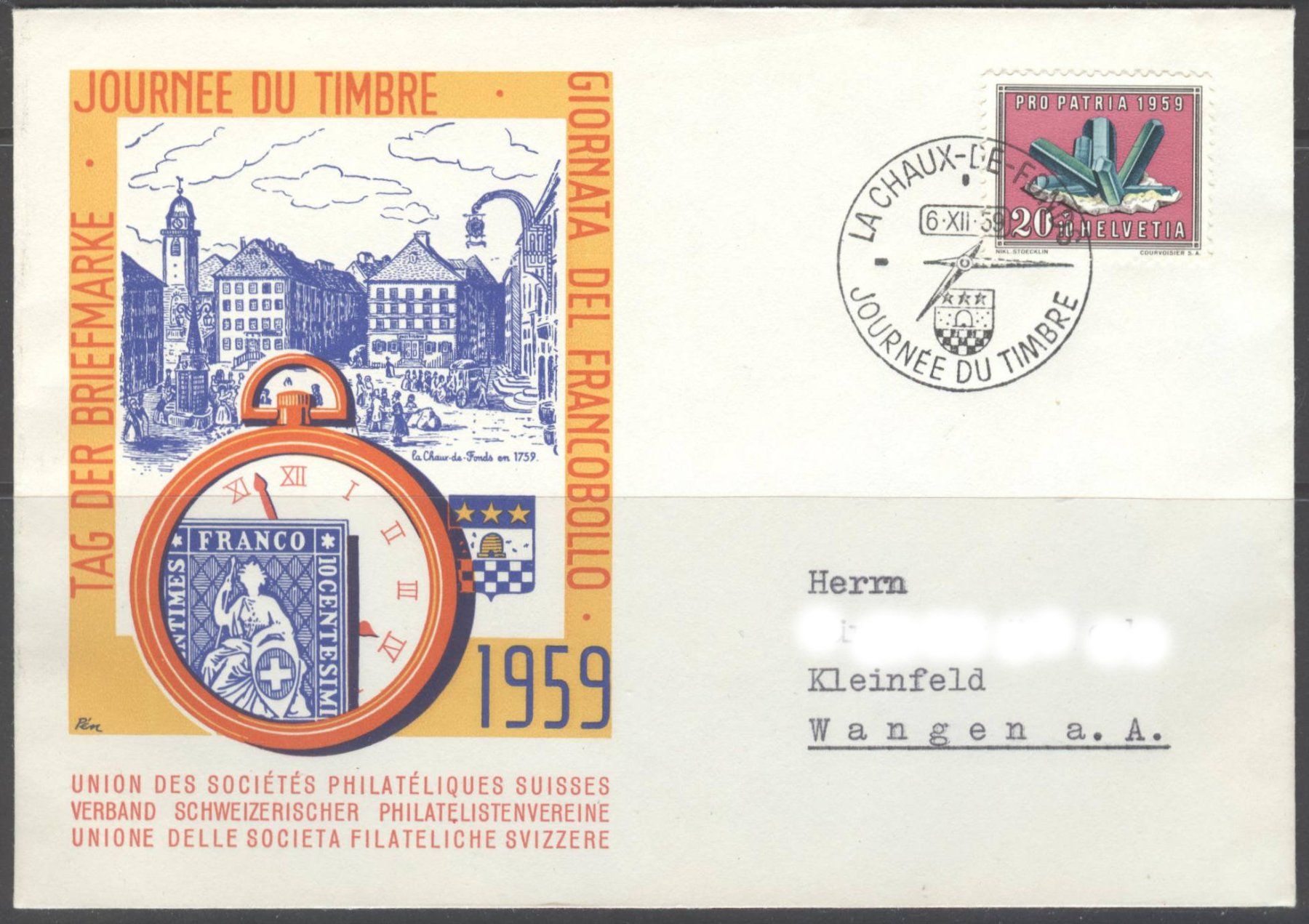 Tag der Briefmarke 1959 La Chaux de Fonds, Brief (Gebraucht) in Uster ...