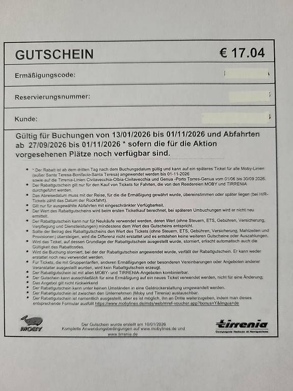 Moby Tirrenia Fähre Gutschein (Gebraucht) in Männedorf für CHF 9 – mit ...