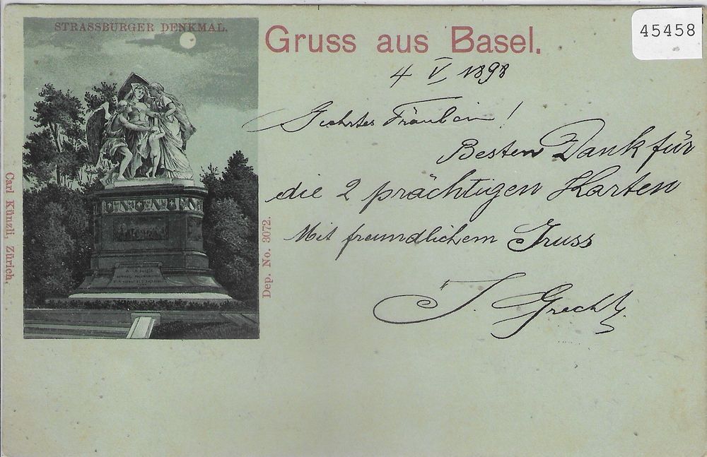 Gruss aus Basel - Strassburger-Denkmal - Mondschein-Litho | Kaufen auf Ricardo