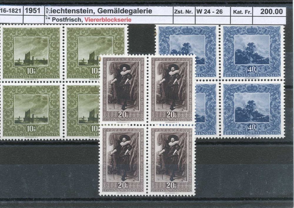 1951 Liechtenstein, Fürstliche Gemäldegalerie - Viererblock (Neu (gemäss Beschreibung)) in ...