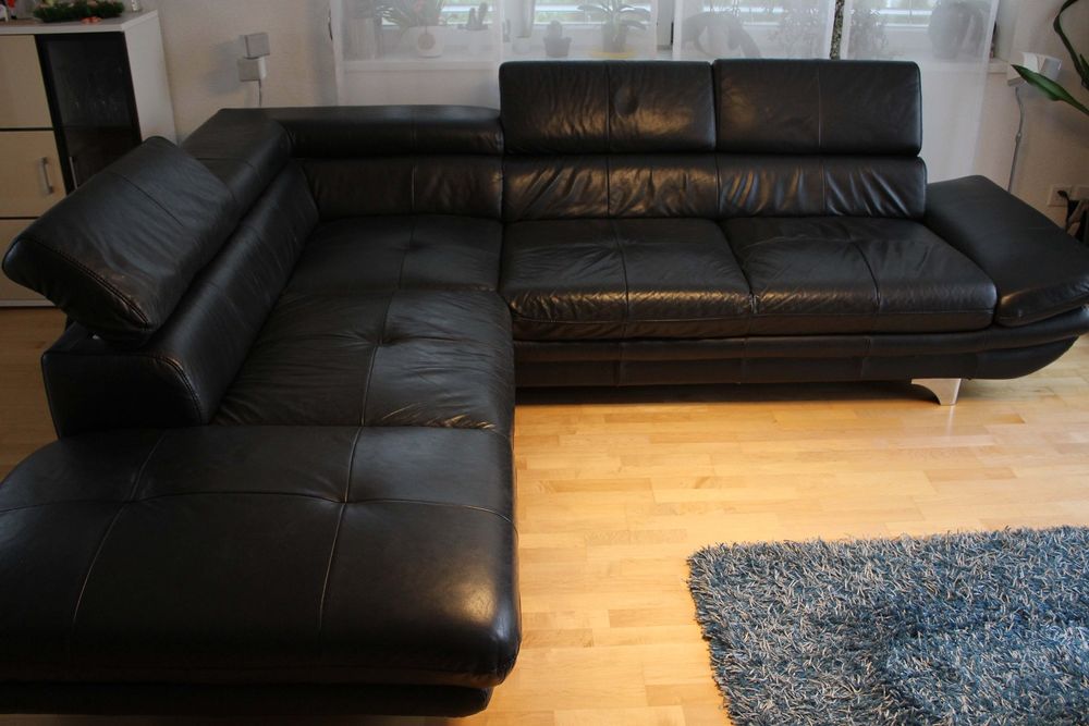 schwarzes Echtleder Sofa | Kaufen auf Ricardo