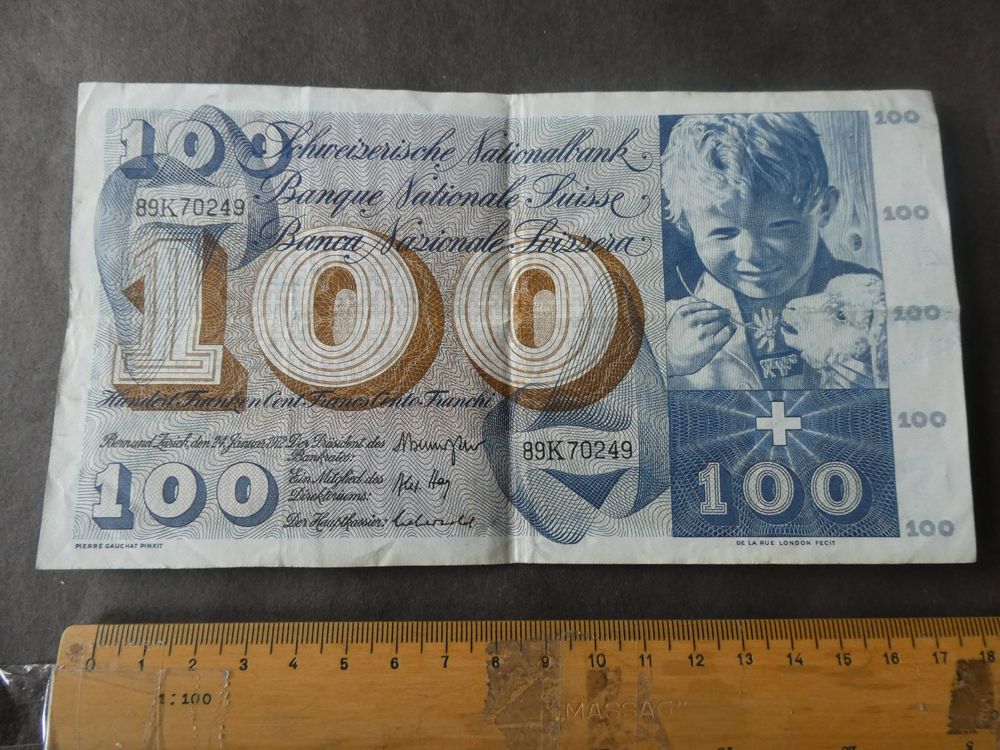 Schweiz 1970, 100 Franken (Gebraucht) in Hinterforst für CHF 20 – mit Lieferung auf Ricardo kaufen