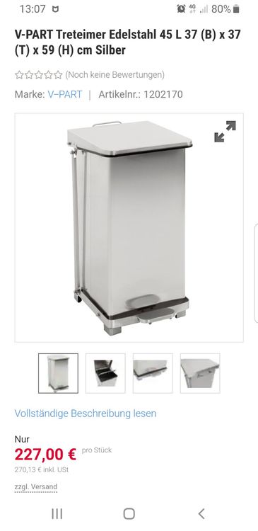 Abfalleimer aus pulverb. Edelstahl, neu und orig verpackt. (Neu (gemäss Beschreibung)) in ...