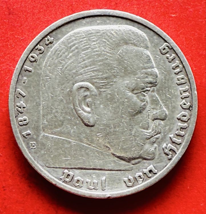 5 Reichsmark 1937 E, Hindenburg Sammlerstück Silbermünze Top (Gebraucht ...
