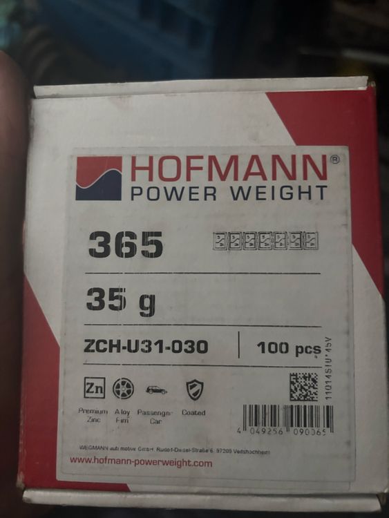 Hofmann plomb coller Weight 365 - 35g (100 pièces) Neuf! (Neuf avec emballage d'origine) à ...