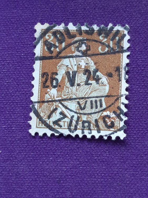 Vollstempel ADLISWIL, Helvetia mit Schwert, 30 Rp. (Gebraucht) in Wangs für CHF 2 – mit ...