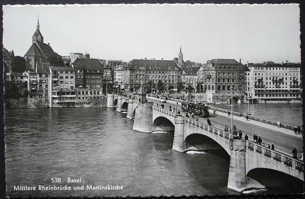 BASEL Mittlere Rheinbrücke und Martinskirche - Strassenbahn | Kaufen auf Ricardo
