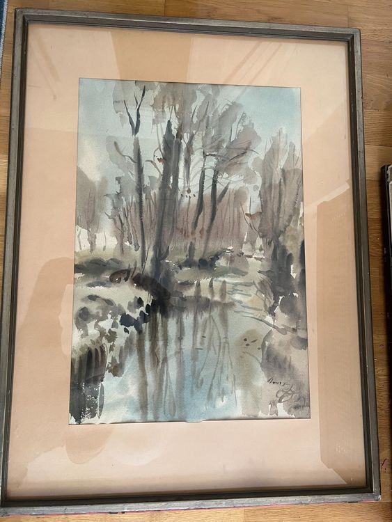 Aquarell: Wald und Flusslandschaft | Kaufen auf Ricardo
