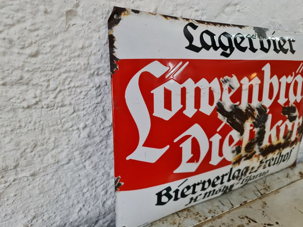 Original Löwenbräu Bier Emaille Schild Emailschild Schild | Kaufen auf ...