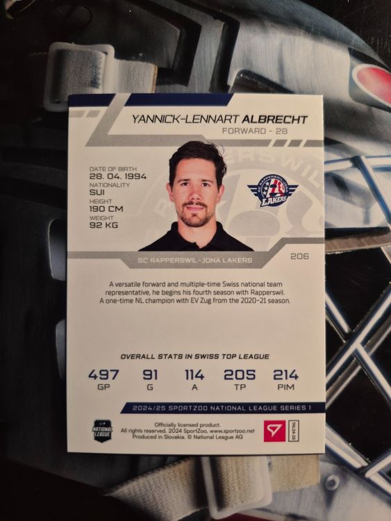 Yannick Lennart Albrecht Rapperswil Jona 2024/25 Sportzoo (Gebraucht ...