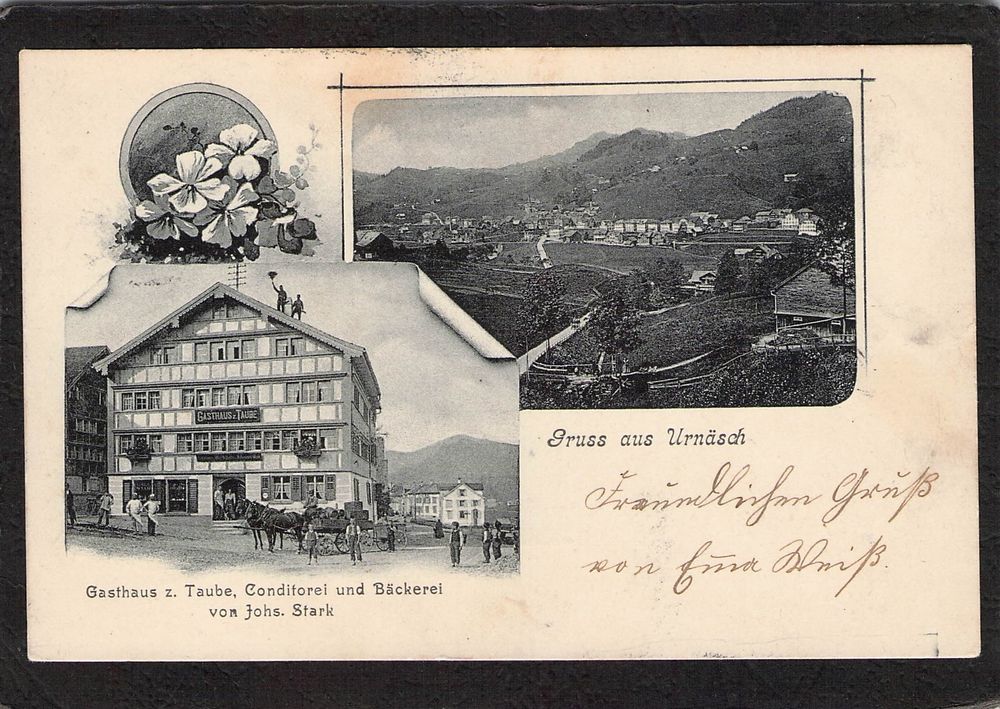 Gruss aus Urnäsch AR,Gasthaus z. Taube,Bäckerei,Fuhrwerk,gel | Kaufen auf Ricardo