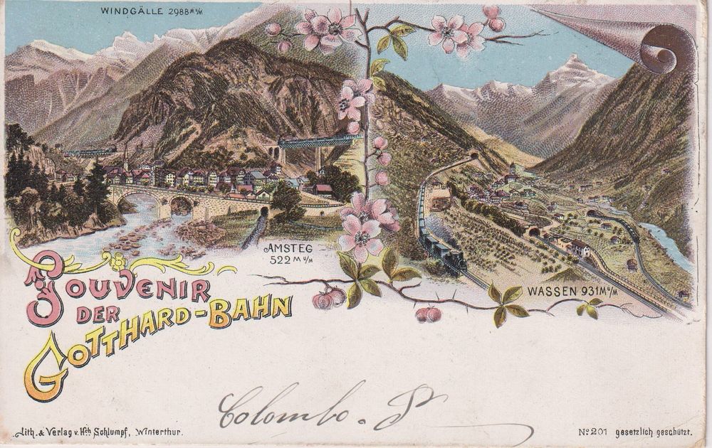 AK Litho Gotthard Bahn - Amsteg - Wassen 1899. RARA (Gebraucht) in Riva ...