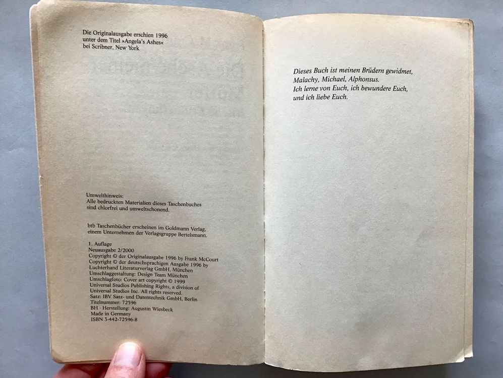 Die Asche meiner Mutter ( von Frank Mc Court) (Gebraucht) in Bubendorf ...