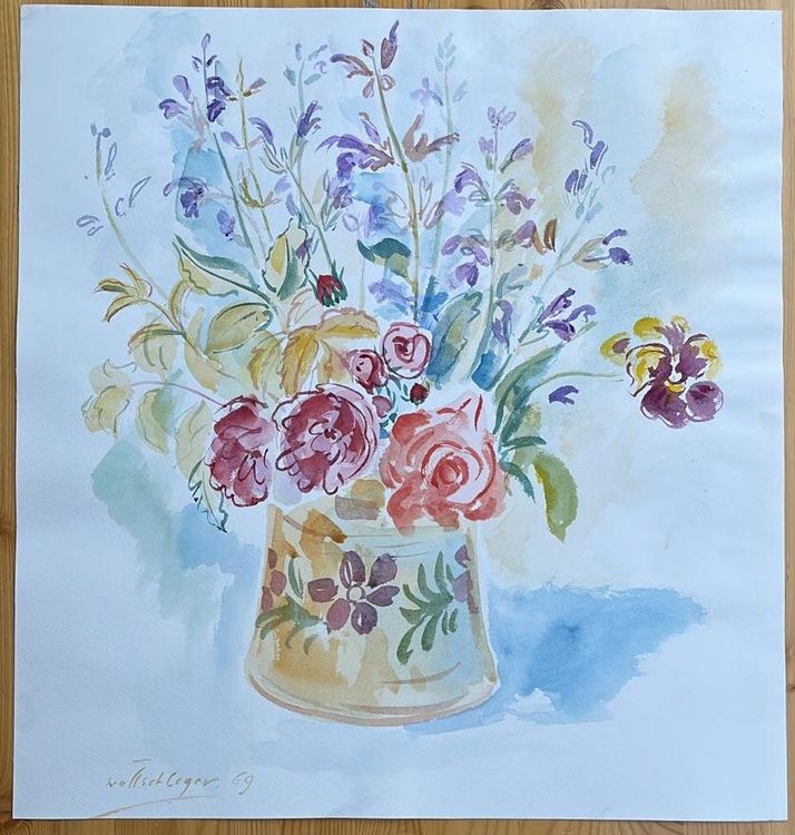 Aquarell Blumen in Vase von Hans Wullschleger (ID b3579) (Gebraucht) in Gelterfingen für CHF 45 ...