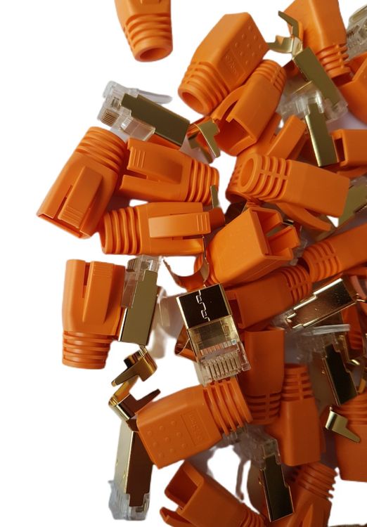 25x RJ45 Stecker vergoldet orange (Neu und originalverpackt) in Perlen ...