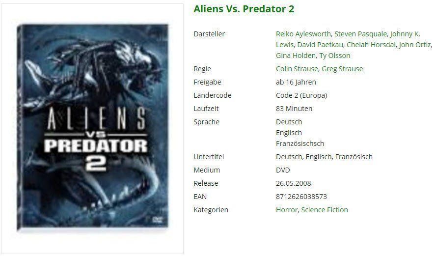 Aliens Vs. Predator 2 - DVD (Gebraucht) in Buchrain für CHF 1 – mit ...