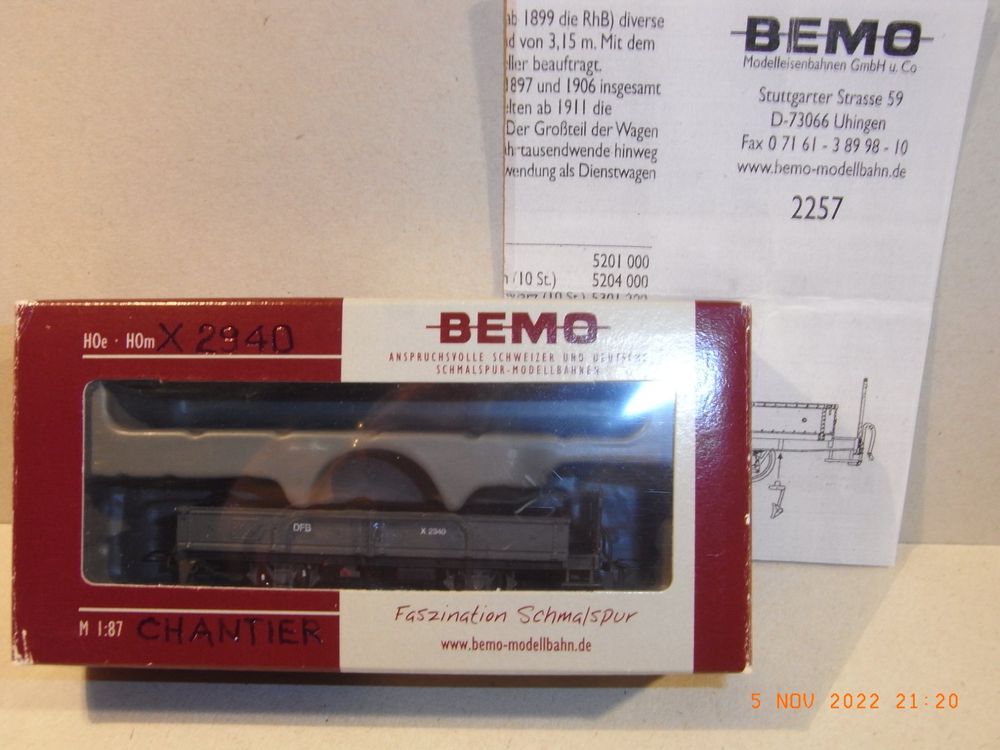Wagon de chantier Bemo HOm DFB X 2940 (Neu (gemäss Beschreibung)) in ...