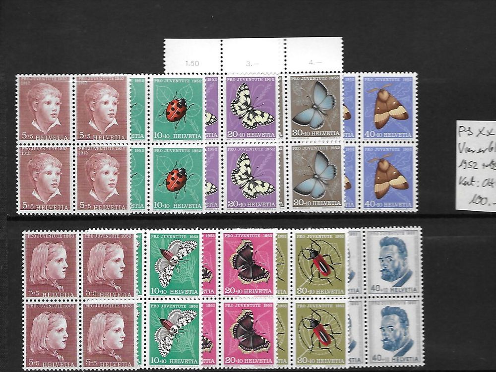 PJ 1952 + 1953 ** Viererbl.Kat: CHF 100.- (Neu (gemäss Beschreibung)) in Basel für CHF 5 – mit ...