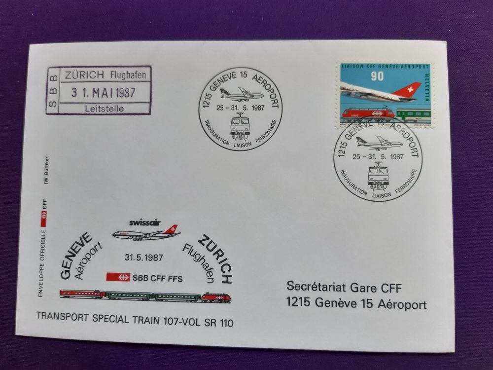 Flugbrief Genève - Zürich, Transport Special Train 107-Vol (Neu (gemäss Beschreibung)) in Wangs ...