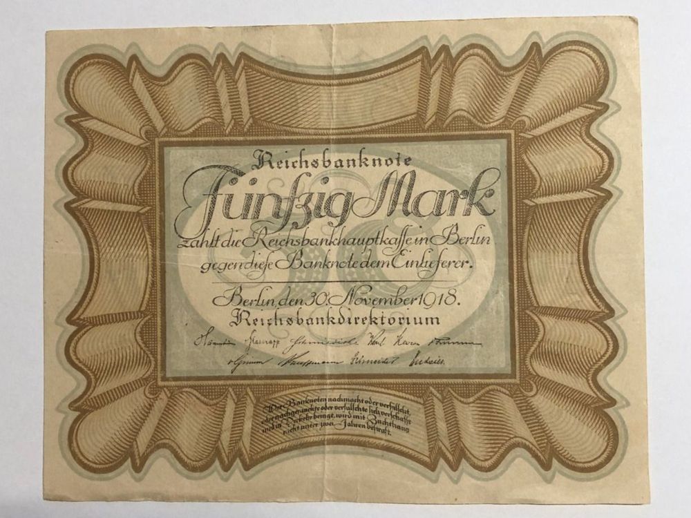 Fünfzig-Reichsmark-Banknote, dat. Berlin, 30.11.1918 | Kaufen auf Ricardo