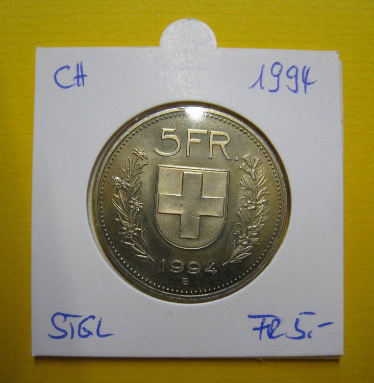 Schweiz - 5 Franken 1994, stgl (Neu (gemäss Beschreibung)) in Alpnach-Dorf für CHF 10 – mit ...