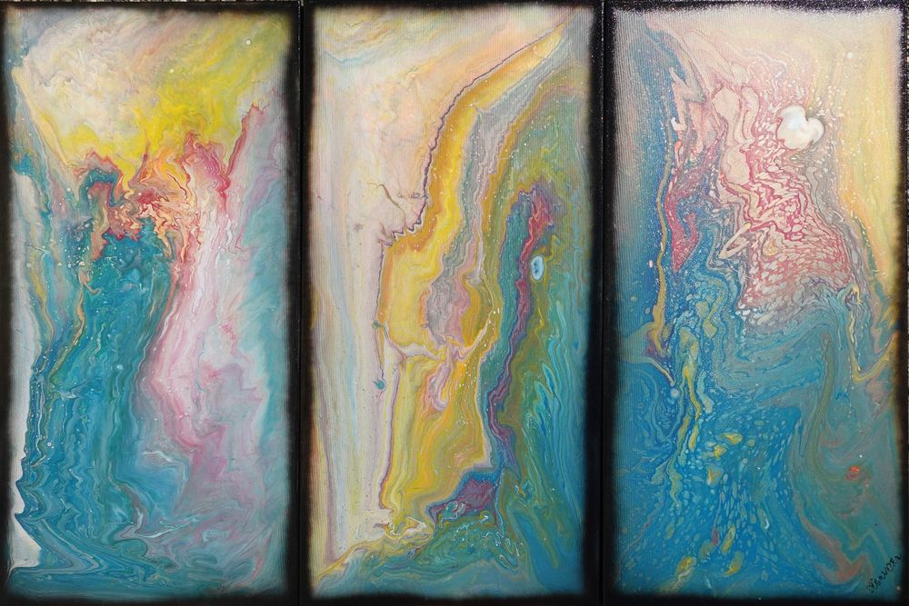 Abstrakte Fluidgemälde A1118 ⚡️ großes Triptychon 100x150cm (Neu und originalverpackt) in ...