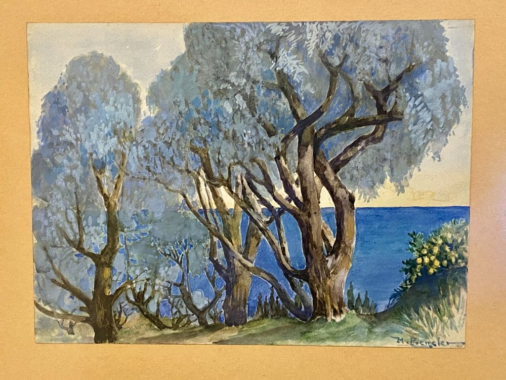 Superbe aquarelle signée paysage au bord du lac | Kaufen auf Ricardo