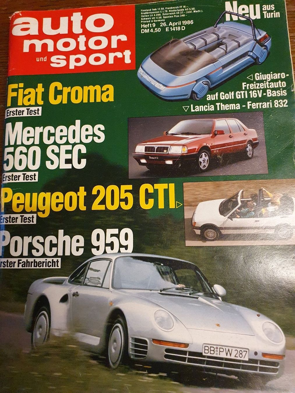 AMS 9/86 Porsche 959 560 SEC 205 CTi 604 Thema Croma 323 xb (Gebraucht ...