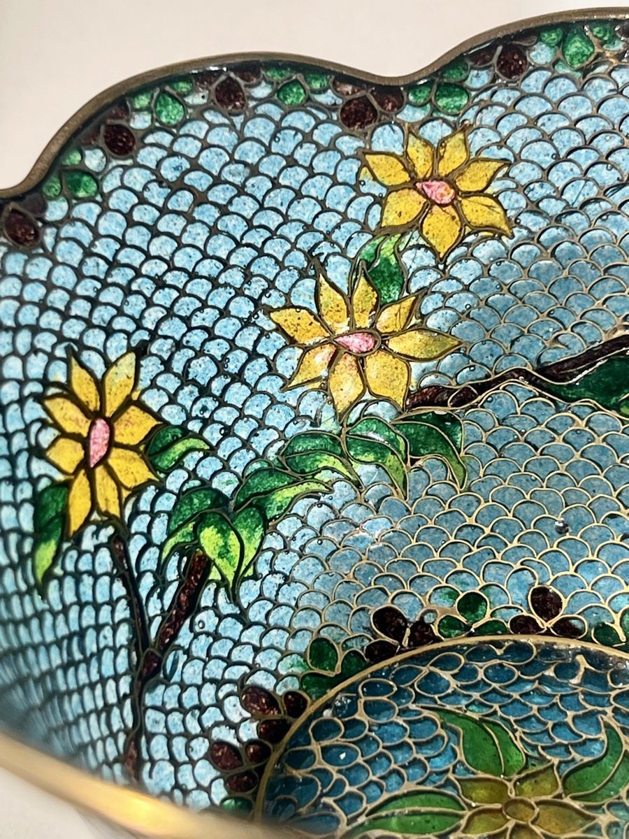 Beau Bol Chinois en Plique à Jour, bleu turquoise fleuri (D'occasion) à ...