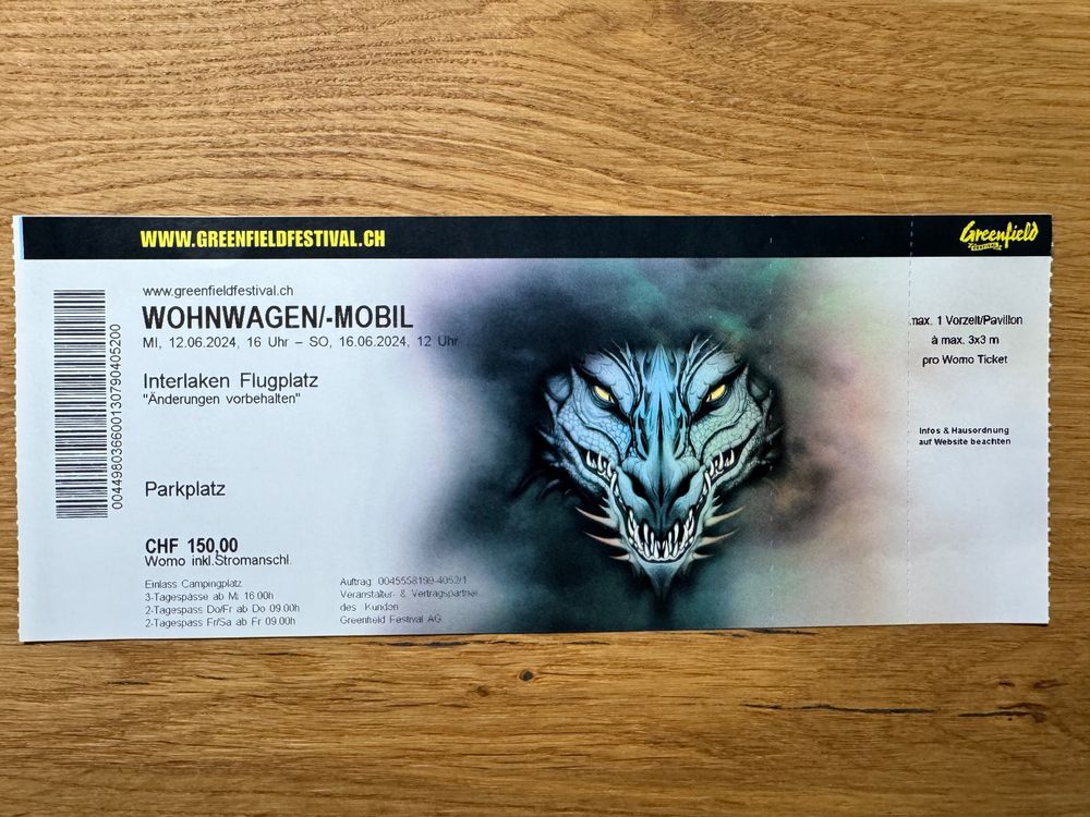 Greenfield 2024 WOMO Ticket | Kaufen auf Ricardo