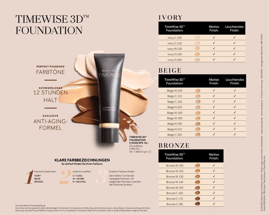 Mary Kay Timewise Matte 3D Foundation IVORY N160 (Neu und originalverpackt) in Zäziwil für CHF ...