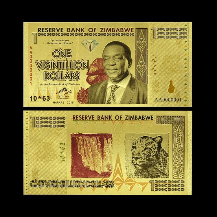 Zimbabwe 1 Vigintillion Dollars 24K Gold Foil Banknote Nr.2 | Kaufen ...