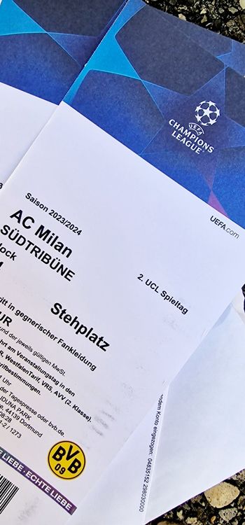 2 Tickets Süd!!! BVB Borussia Dortmund AC Milan Mailand UEFA (Neu ...