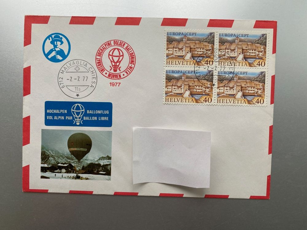 Sonderbrief Ballonflug Hochalpen 1977 Poststempel Malvaglia (Gebraucht ...