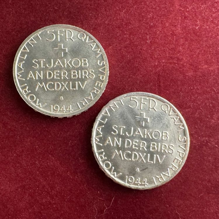 2 Stück 5 Franken Silber 1944 St. Jakob (Gebraucht) in Reitnau für CHF 27 – mit Lieferung auf ...