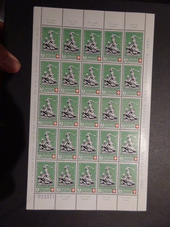 1940 Pro Patria B3 im Bogen postfrisch** (Gebraucht) in Appenzell-Steinegg für CHF 14 – mit ...