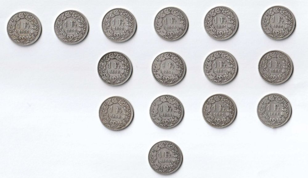 15x 1Fr Schweizer Silbermünzen 1886-1900 (Gebraucht) in Luzern für CHF 75 – mit Lieferung auf ...