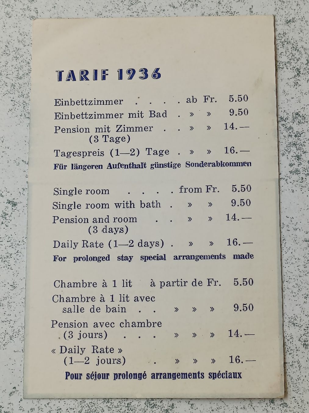 Alte Werbe Karte / Park Hotel Lugano mit Tarif Liste 1936 (Gebraucht ...