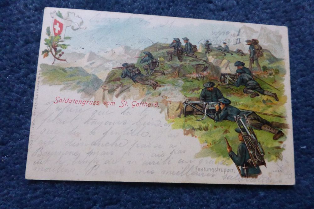 Litho,Soldaten-Gruss,Festungs-Truppen,Gotthard,Masch.Gewehr (Gebraucht ...
